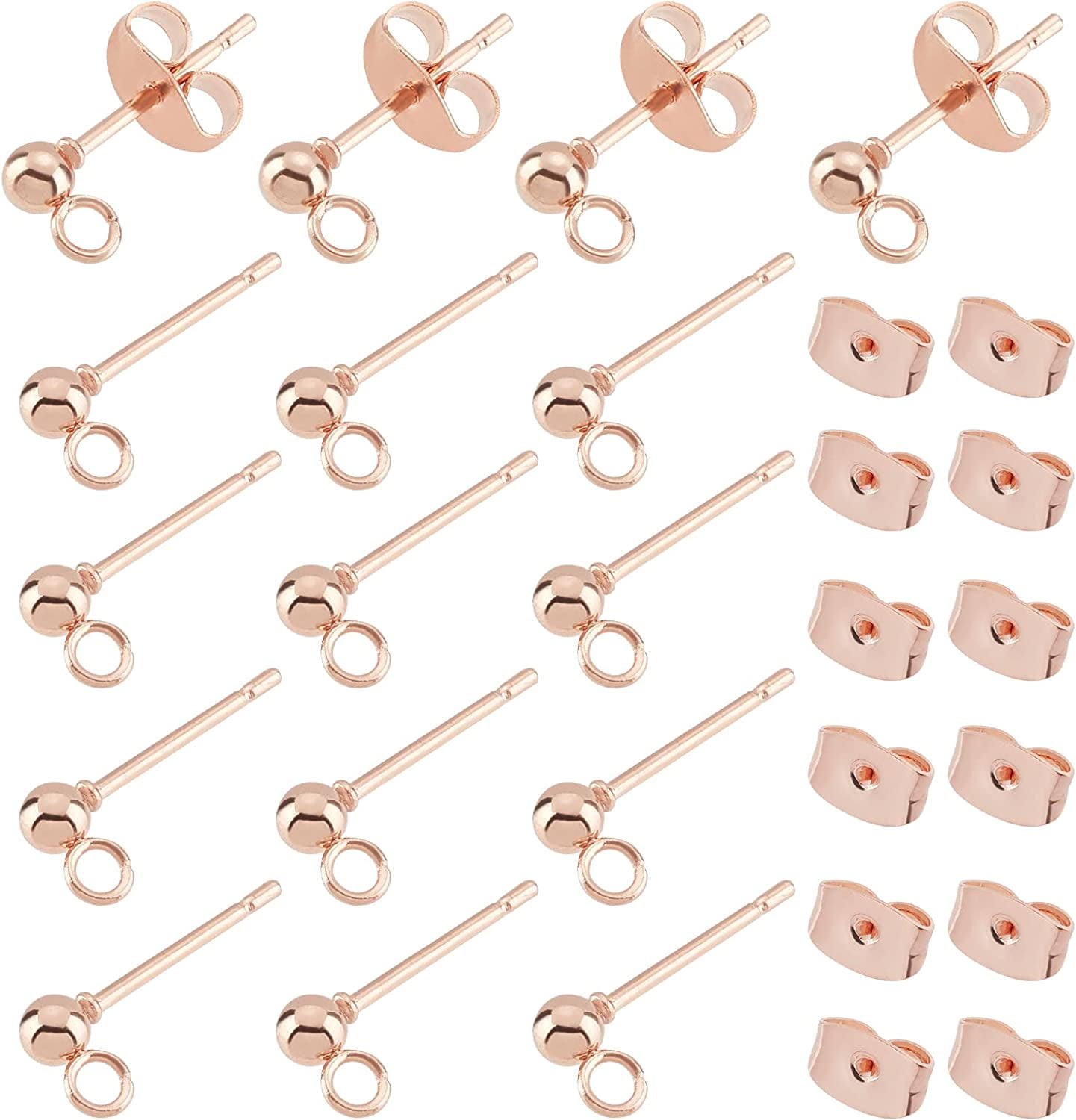 30pcs Rose Gold Ball Stud Earring Hypoallergenic Earring Post Stainless ...