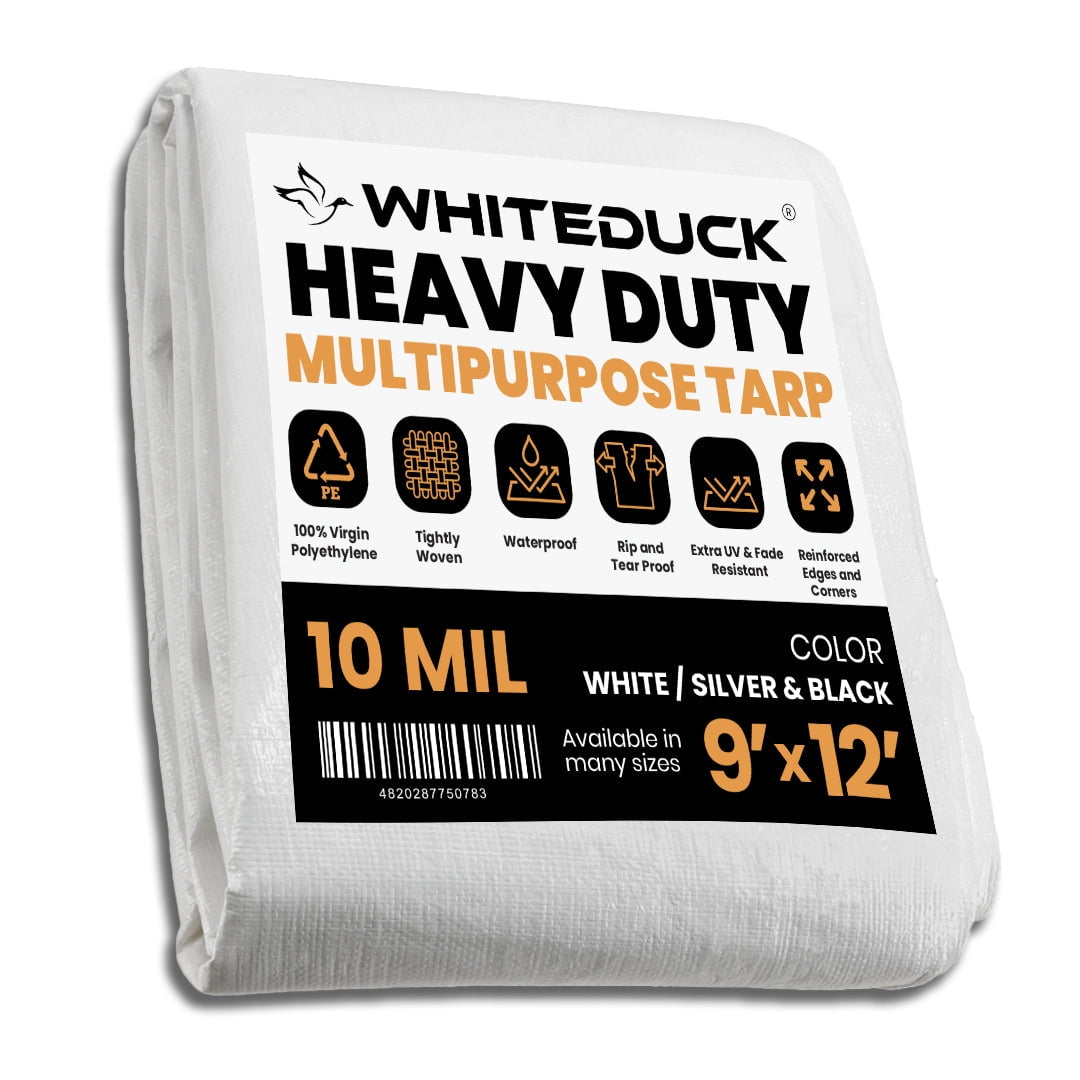 WHITEDUCK Super Heavy Duty Poly Tarp 10 Mil - White Color - 9'x12 ...
