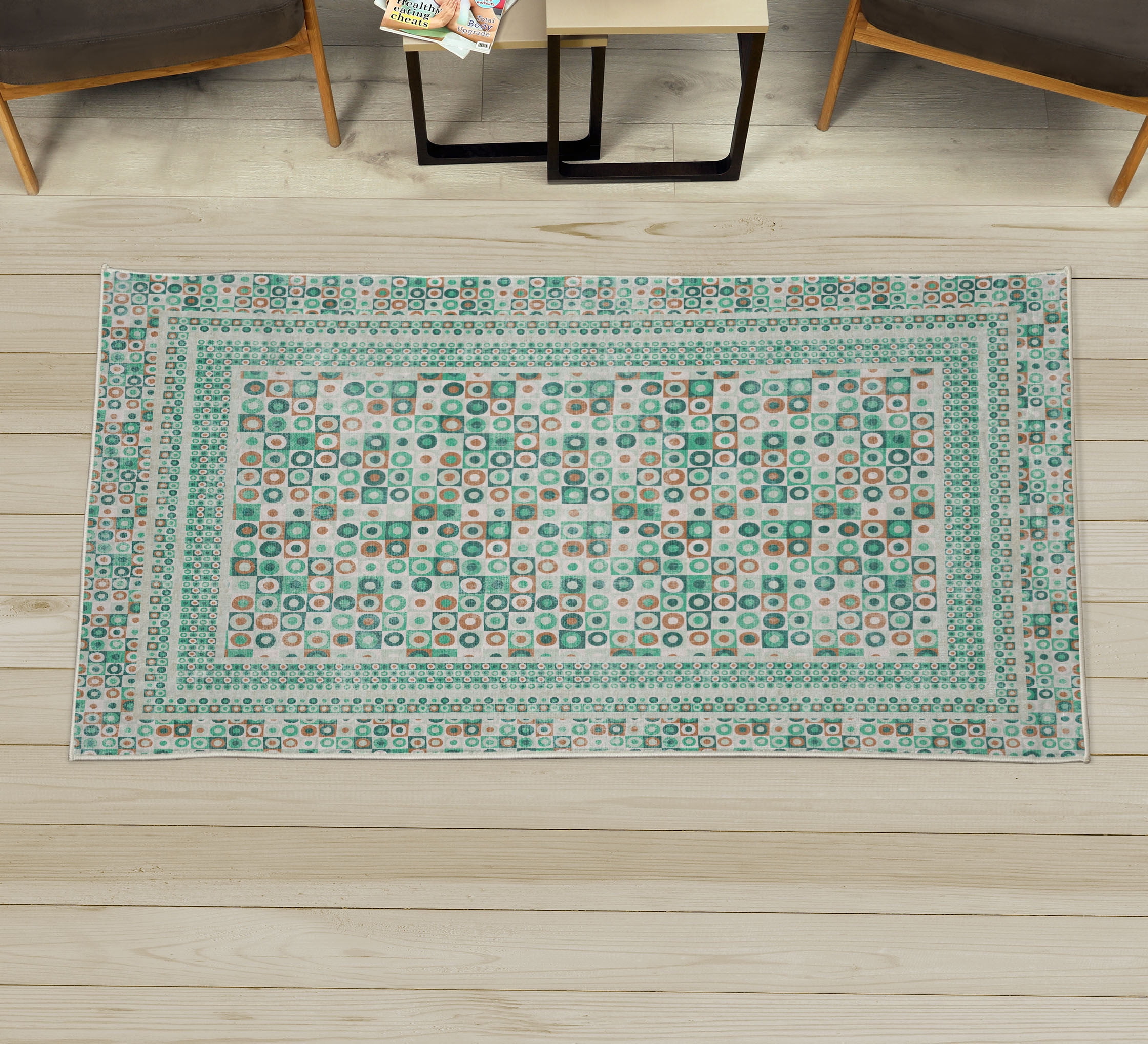 Retro Decorative Rug, Geometric Groovy Themed Pattern of Rounds and ...