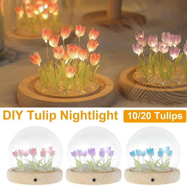 Eummy Tulip Night Light Tulip Flower Table Lamp LED Night Light Handmade Bedside Sleeper Light ...