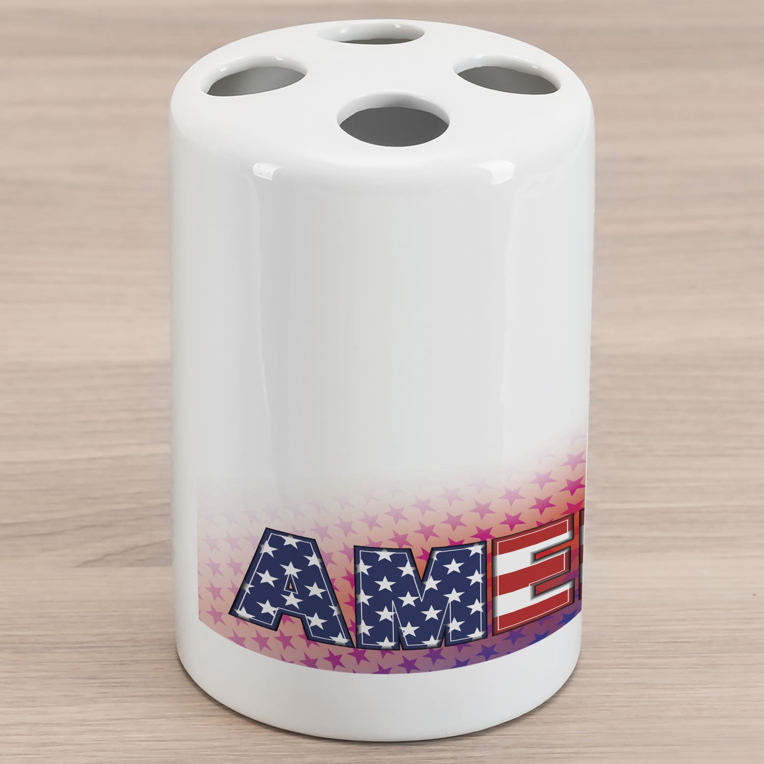 American Ceramic Toothbrush Holder, USA Flag on America Stars ...