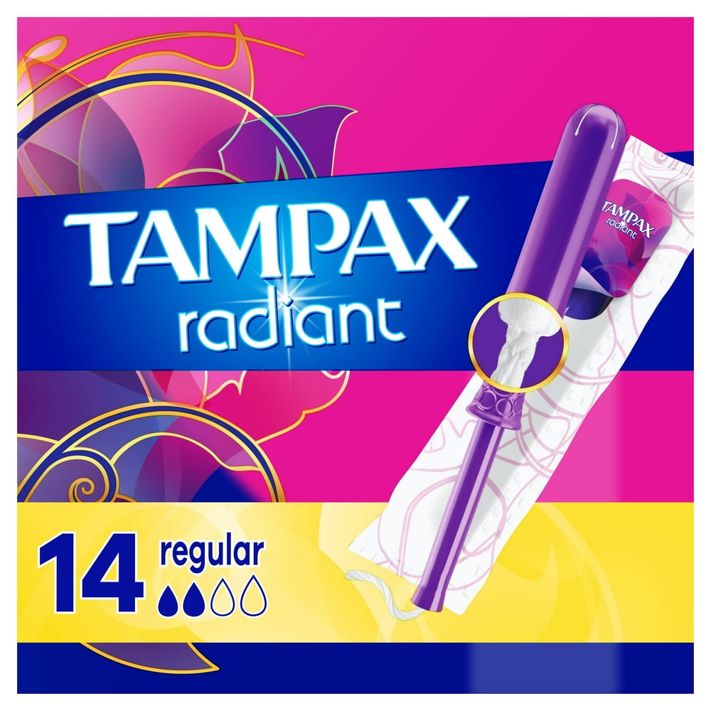 Tampax Radiant Regular Absorbency Plastic Tampons, Unscented, 14 Ct ...