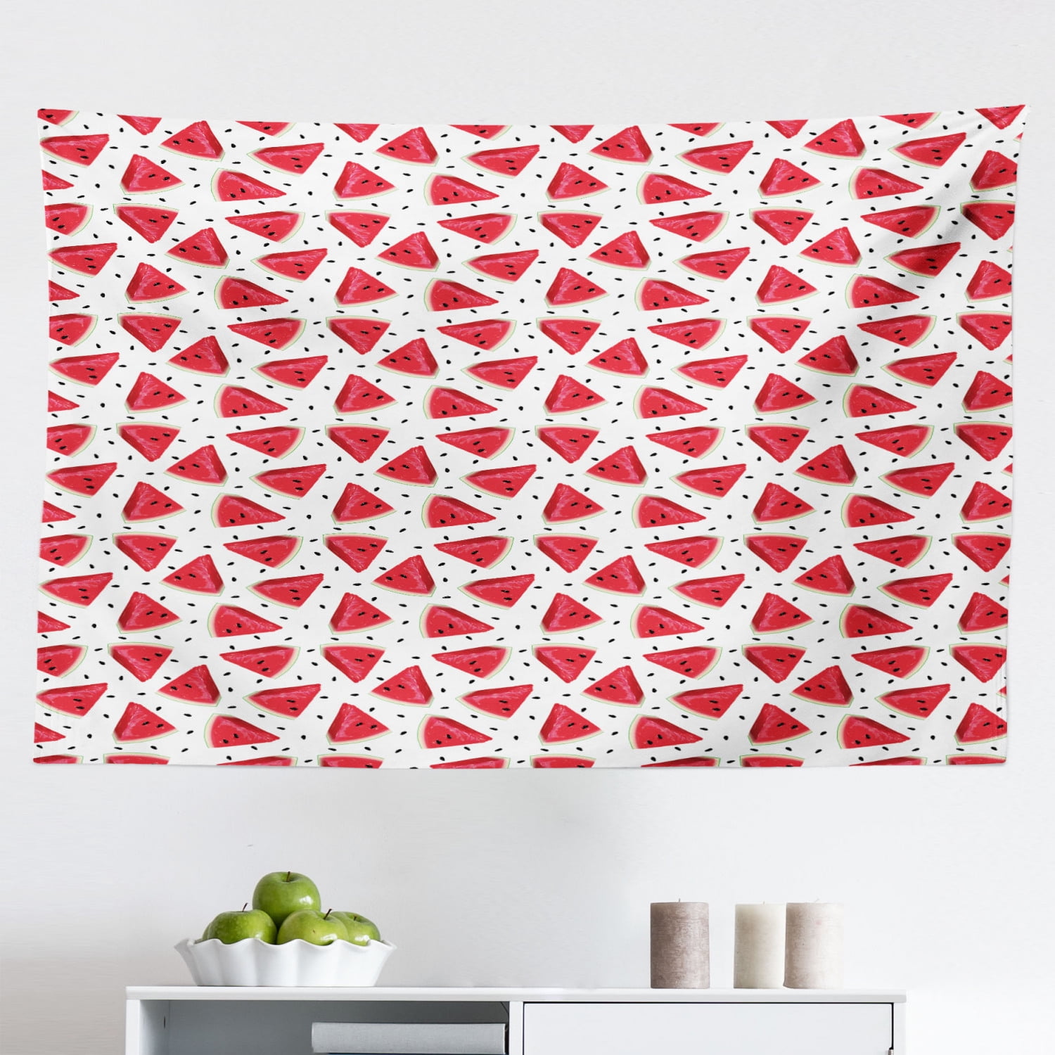 Melon Tapestry, Cartoon Watermelon Slices on Vertical Stripes, Fabric ...