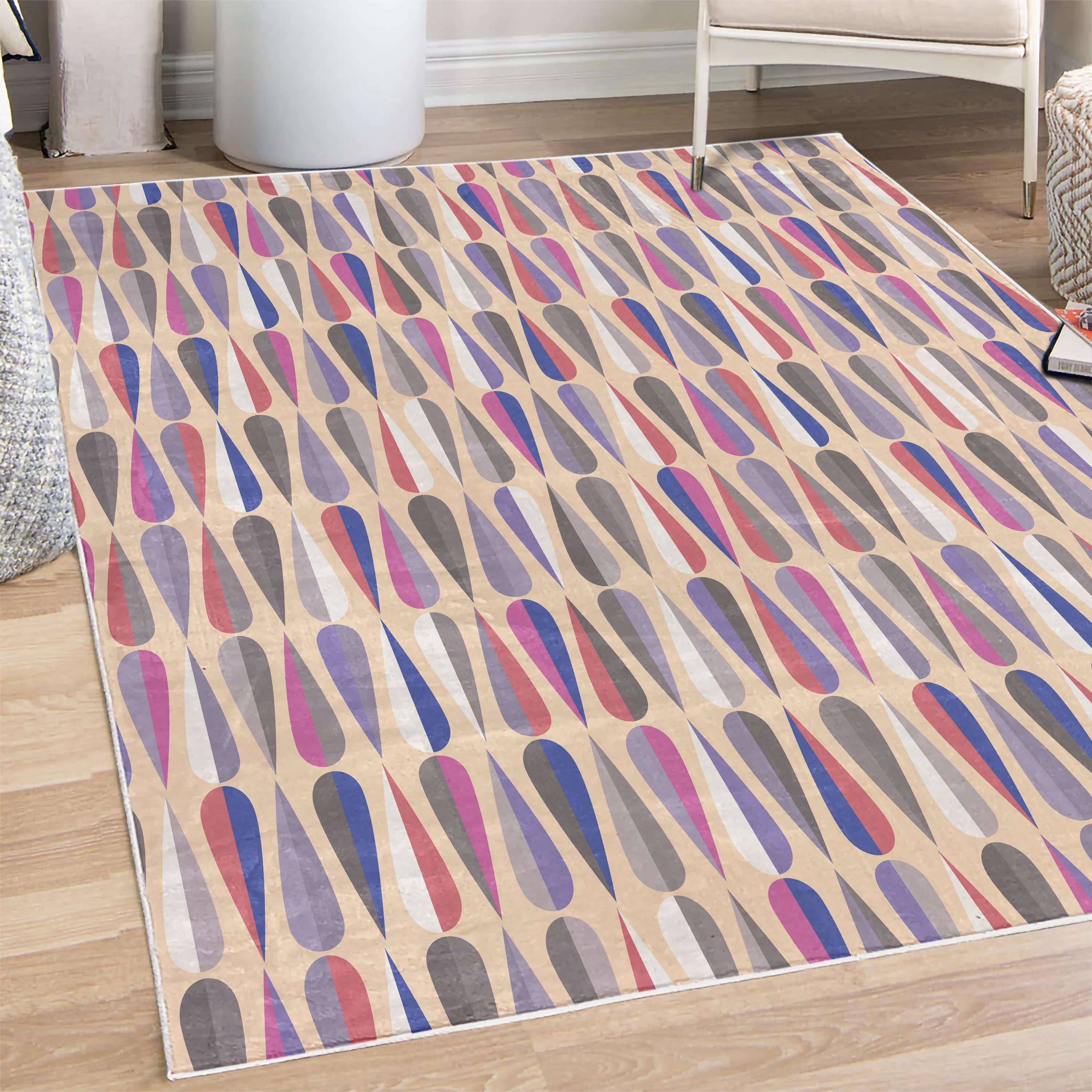 Retro Decorative Rug, Sixties and Seventies Style Geometric Round ...