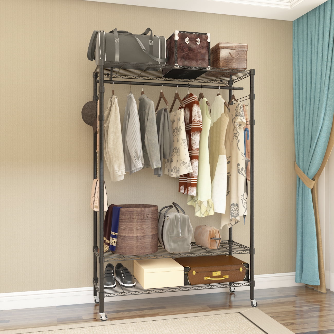 GoDecor Freestanding Closet System, 3-Tier Rolling Garment Rack ...
