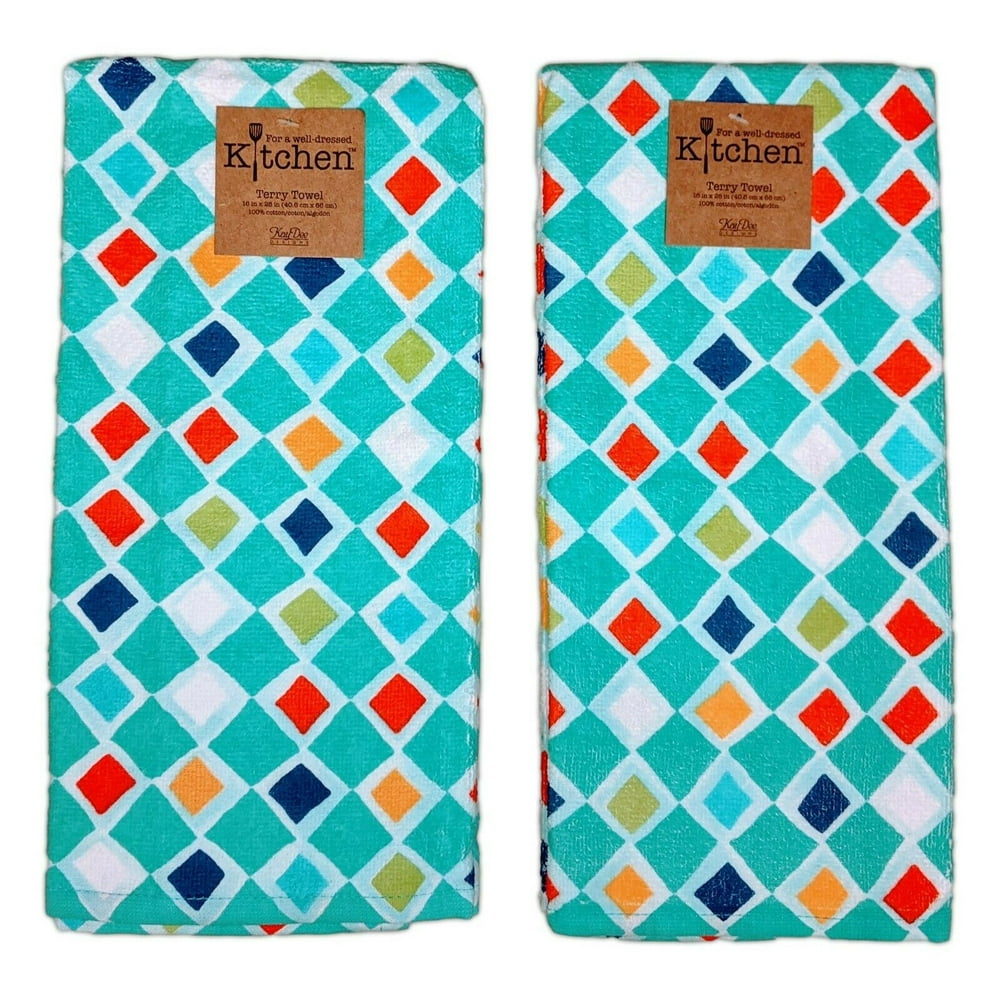Set of 2 CACTUS GARDEN Geometric Terry Kitchen Towels by Kay Dee ...