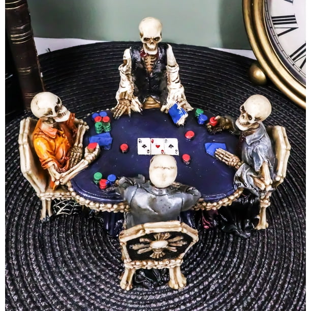Ebros Skeleton Gamblers 6.25"L Three Poker Players With A Dealer ...