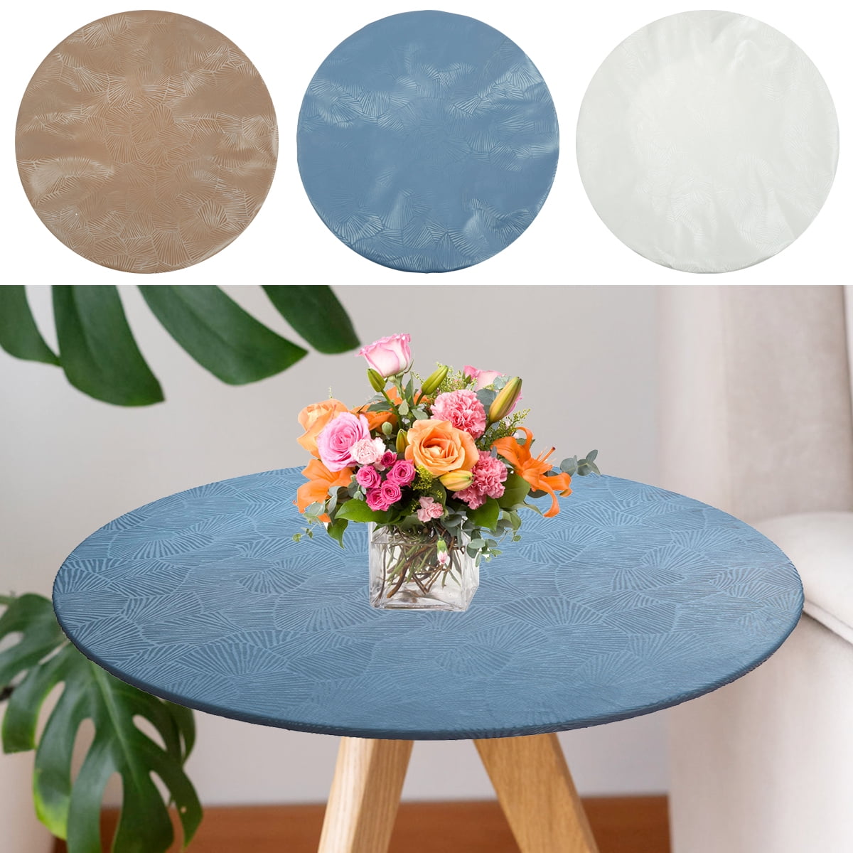 Retrok Round Tablecloth Elastic Edged Tablecloth Wipeable Table Cloth ...