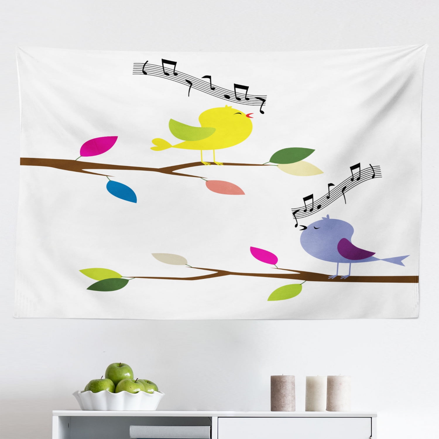 Birds Tapestry, Colorful Bird Houses Nest with Flying Birds on The Roof ...