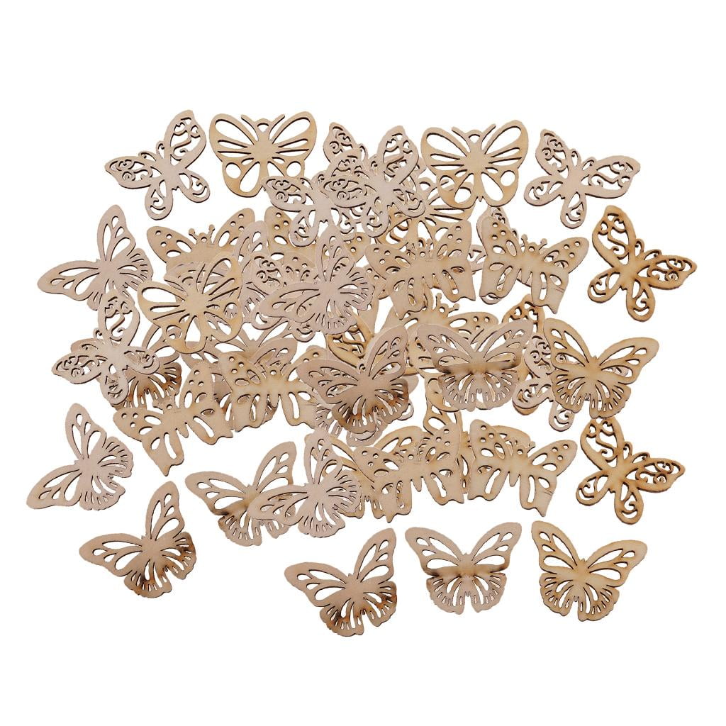 50 Pack Bulk Natural Wood Butterfly Shapes Wooden Embellishment ...