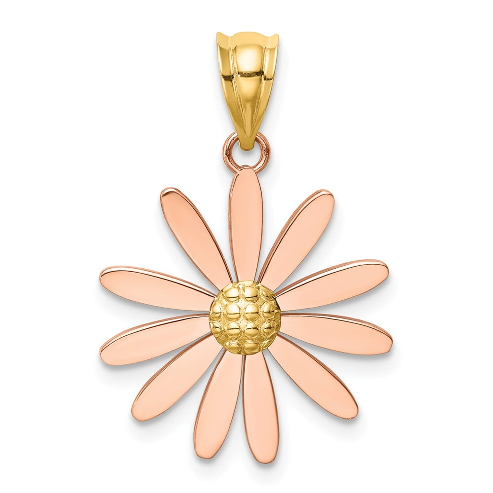 Solid 14k Two-tone Rose & Yellow Gold Daisy Pendant (18mm x 19mm ...