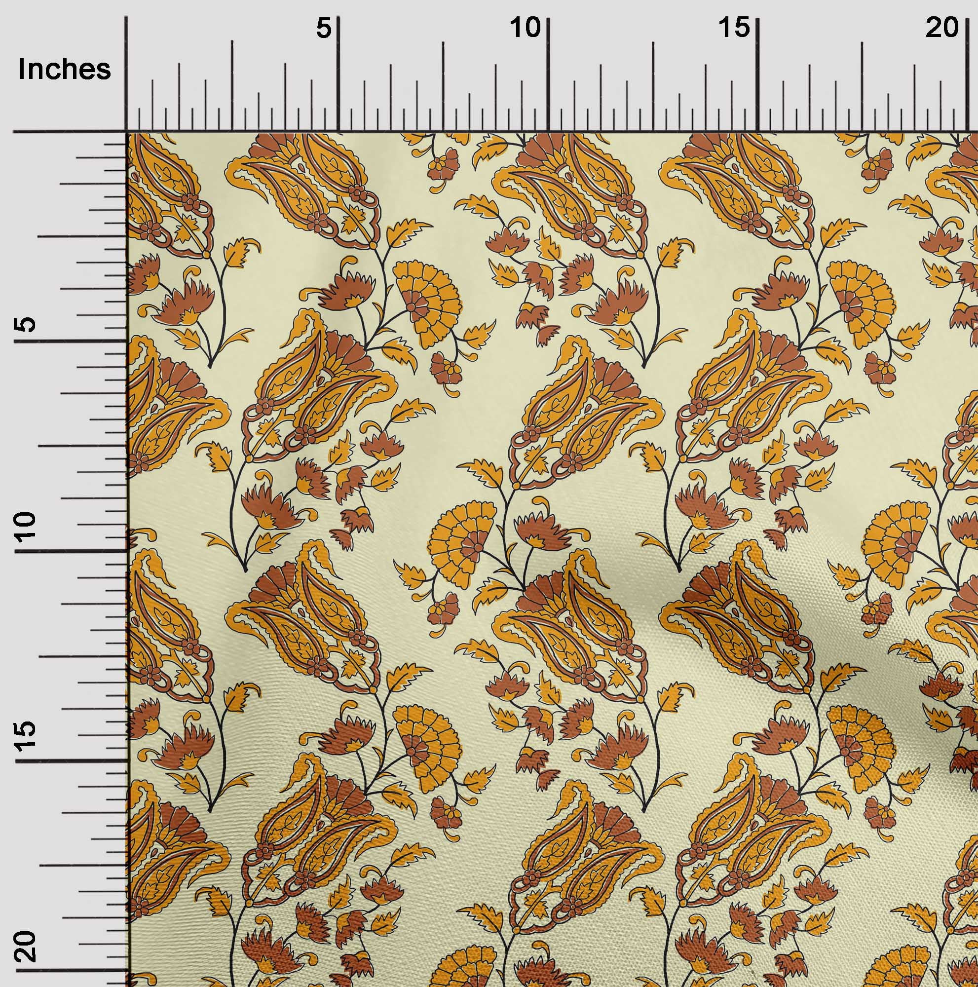 oneOone Silk Tabby Fabric Leaves|Floral & Paisley Block Printed Fabric ...