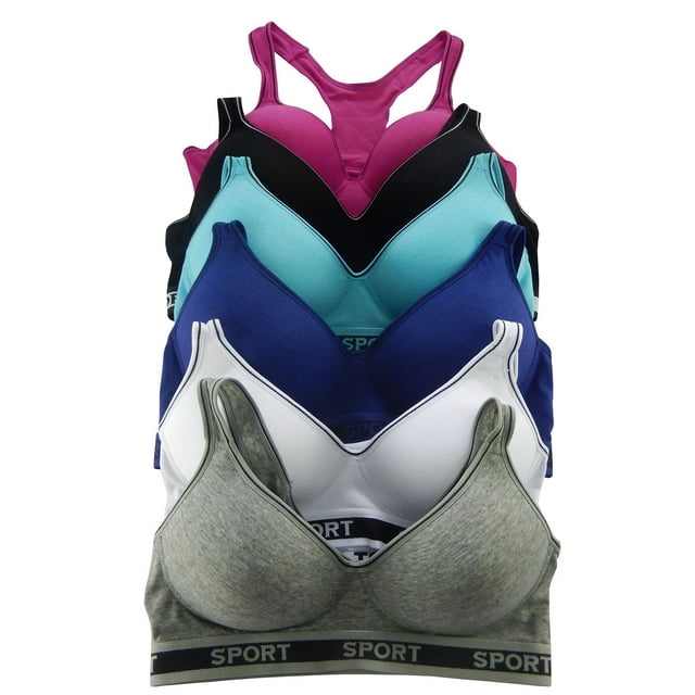 Women Bras 6 Pack of Cotton Sports Bra with B cup C cup D cup, Size 42C ...
