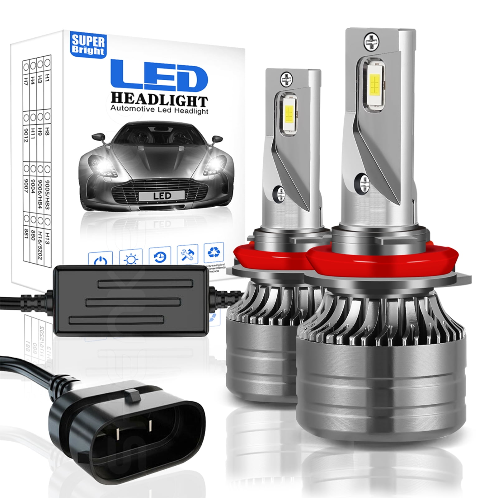 SHENKENUO H11/H9/H8 LED Headlight Bulbs 80W 28000LM 6000K High Low Beam ...