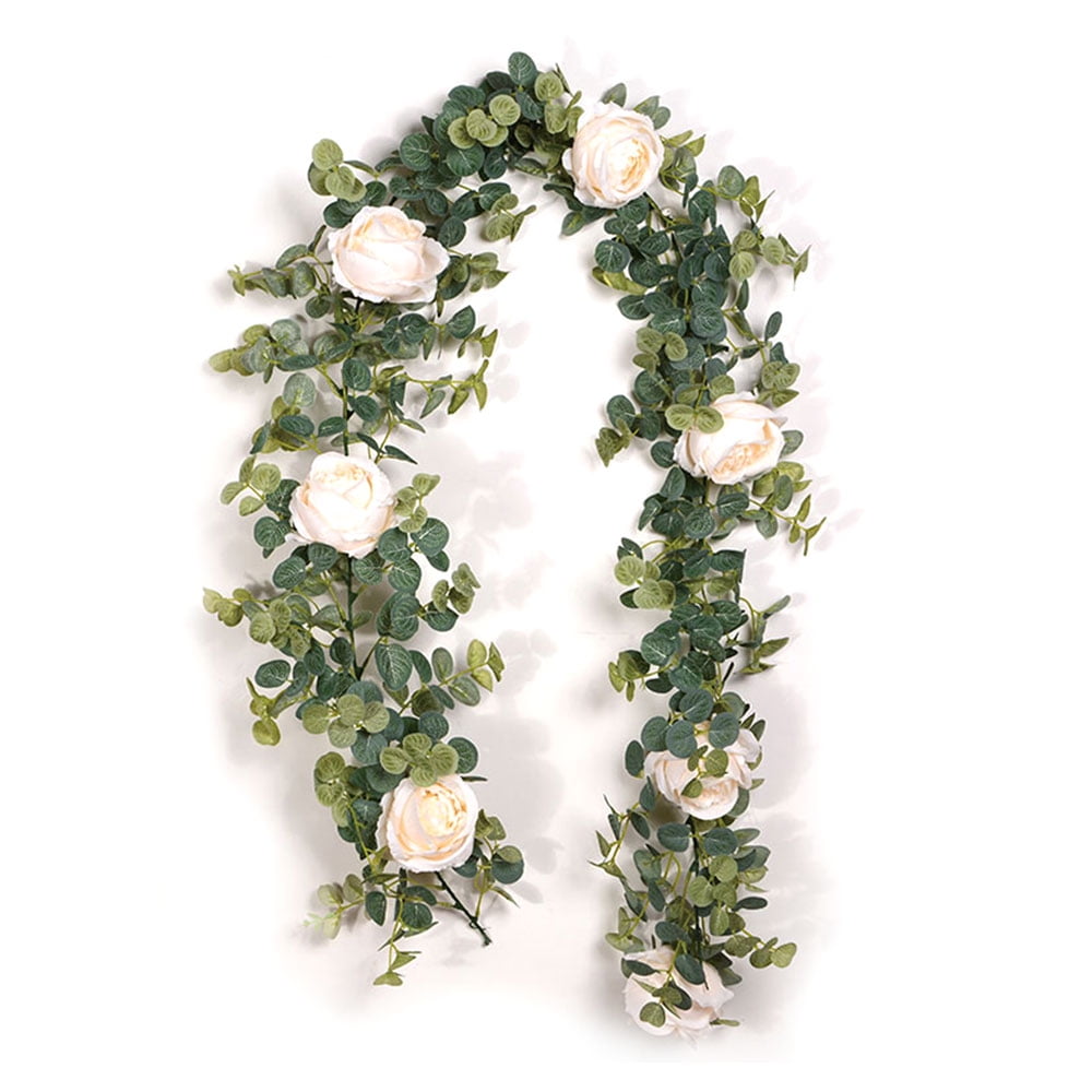 Jaspee Garland Greenery Garland Artificial Ross Flower Eucalyptus ...
