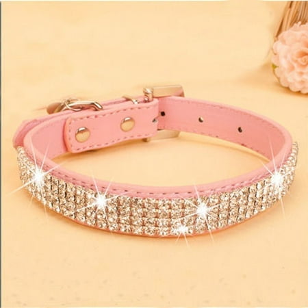 Bling Rhinestone PU Leather Crystal Diamond Puppy Collar Pet Dog ...