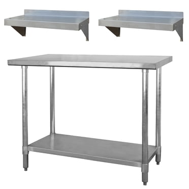 BizChair Stainless Steel 18 Gauge Work Table with 1.5" Backsplash and ...