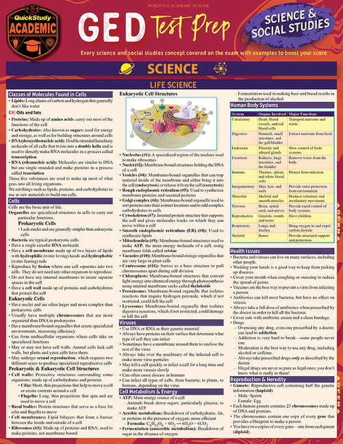GED Test Prep Science Social Studies A Quickstudy Laminated