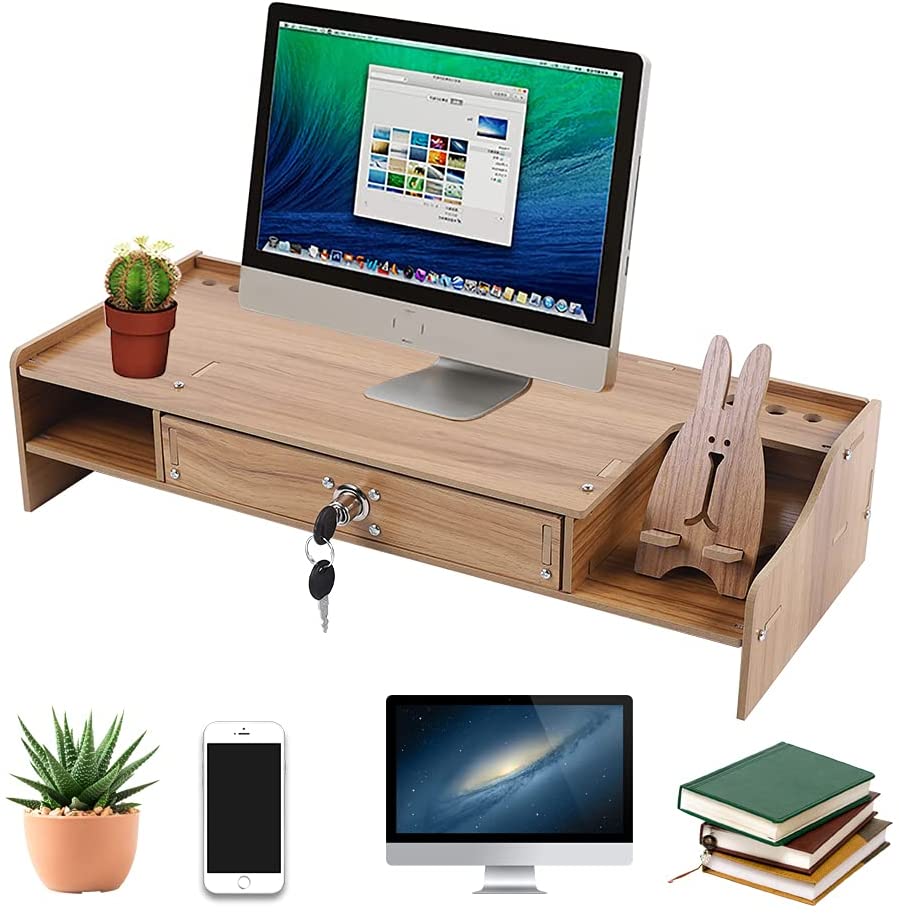 2-Tier Computer Desk Stand Computer Stand Riser with Drawer Laptop ...
