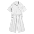 Xunmmm Summer Two Piece Set for Women Loose Fit Cold Shoulder Half ...