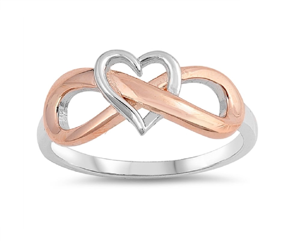 Two Tone Sterling Silver Rose Gold-Tone Infinity Heart Ring - Walmart.com