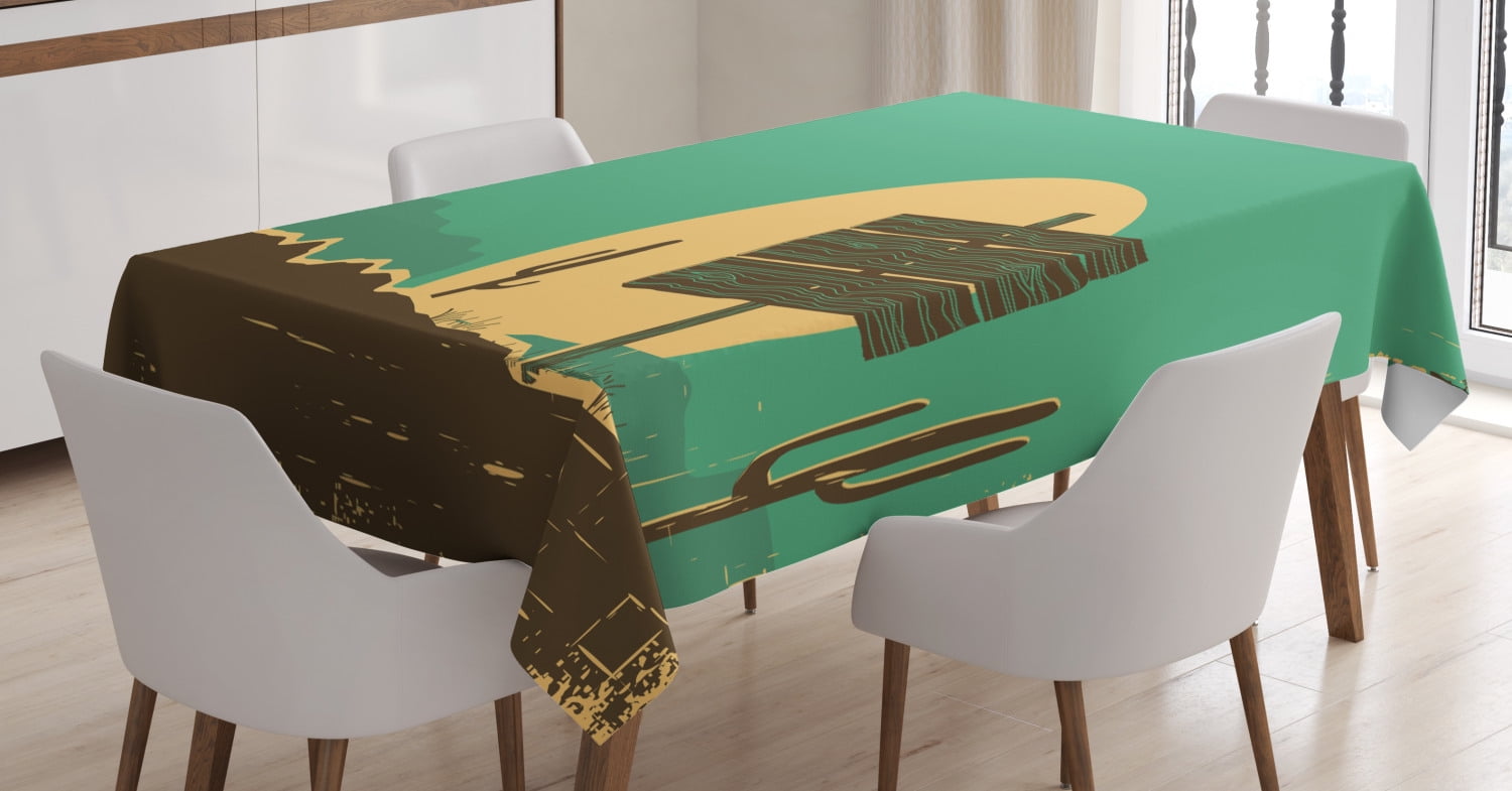 Western Tablecloth, Western Desert Landscape with Cactuses Grungy Old ...