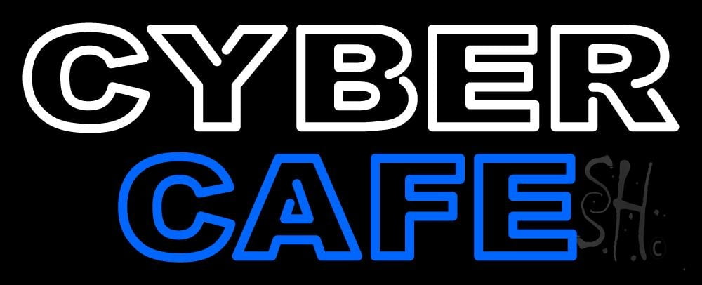 Double Stroke Cyber Cafe LED Neon Sign 13 x 32 - inches, Clear Edge Cut ...