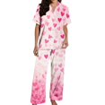 Aellinatey Women's Valentine's Day Pajama Set: Satin Heart Print Button ...