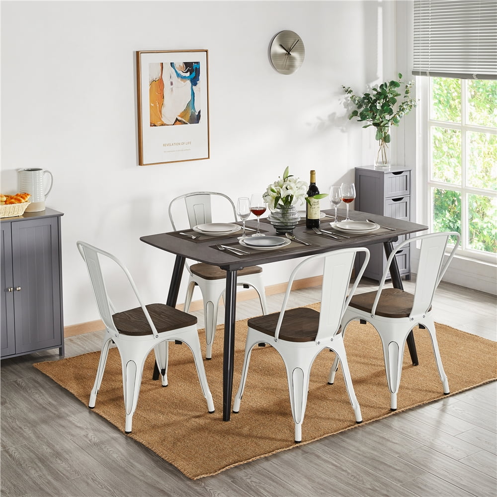 Free Shipping Alden Design Metal Stackable Dining Chairs with Wooden Seat Set of 4 White Walmart