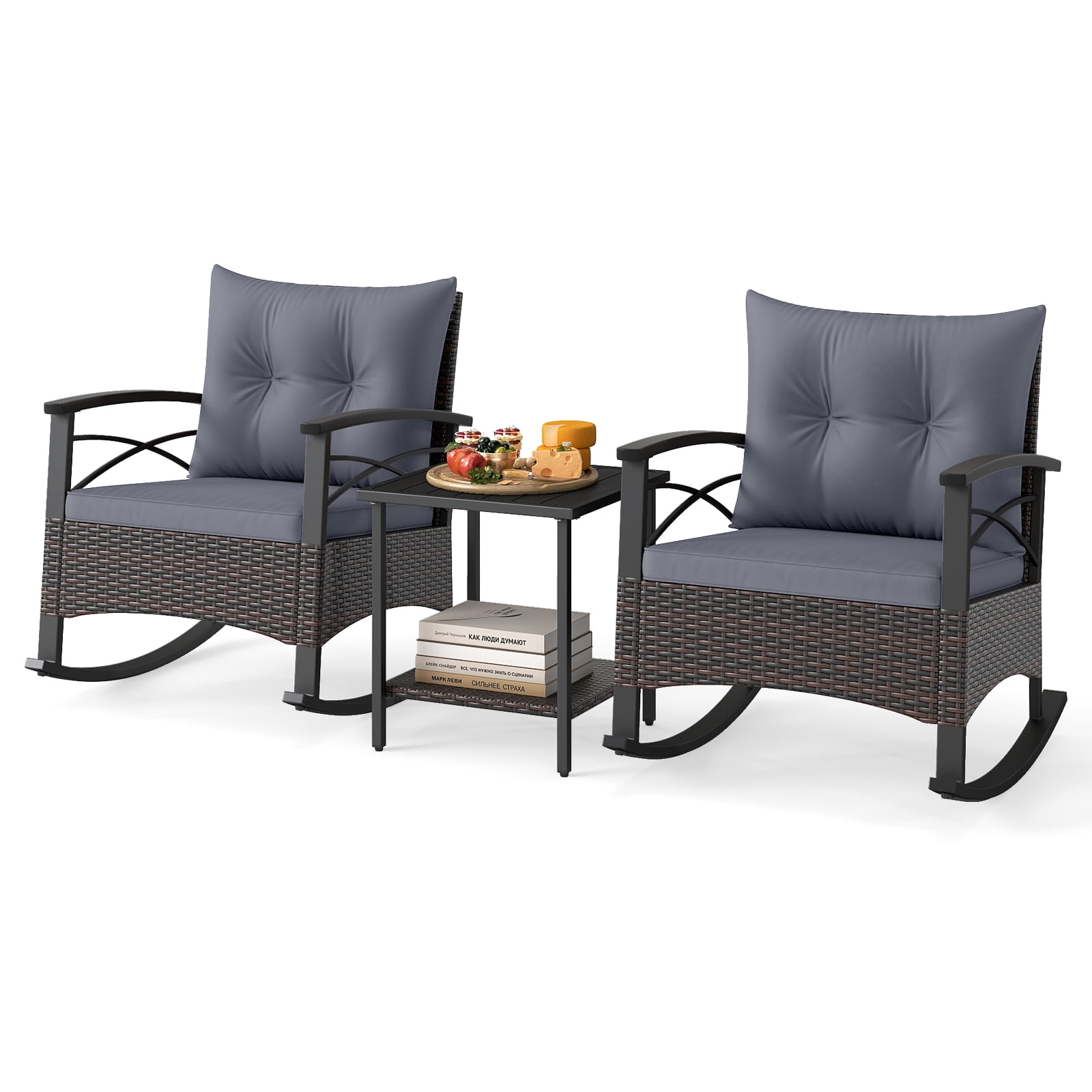 Click here for Gymax Set Of 3 Rattan Rocking Chair Set W/Acacia W... prices