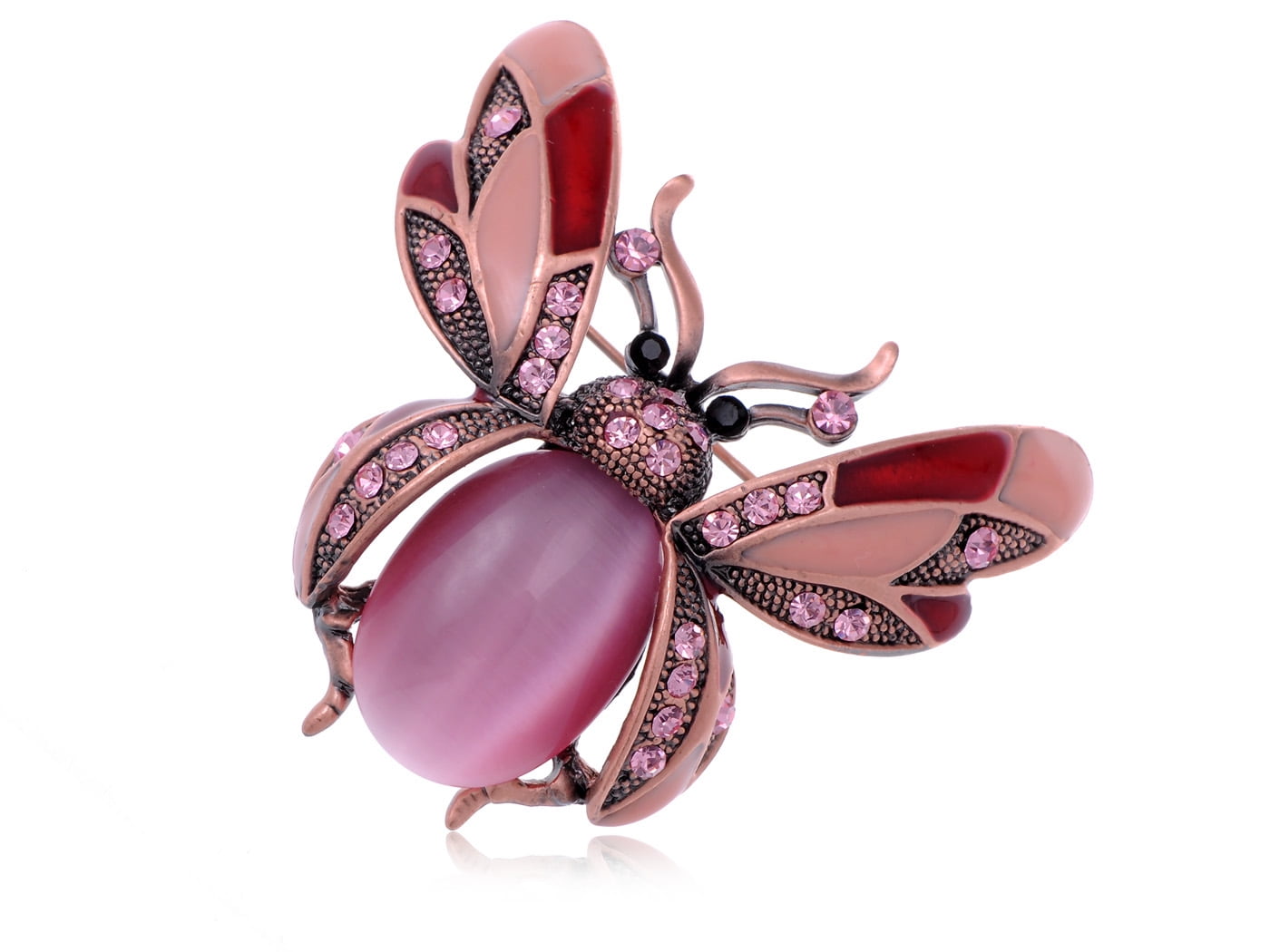 Copper Tone Light Rose Colored Rhinestones Ladybug Fly Insect Brooch ...
