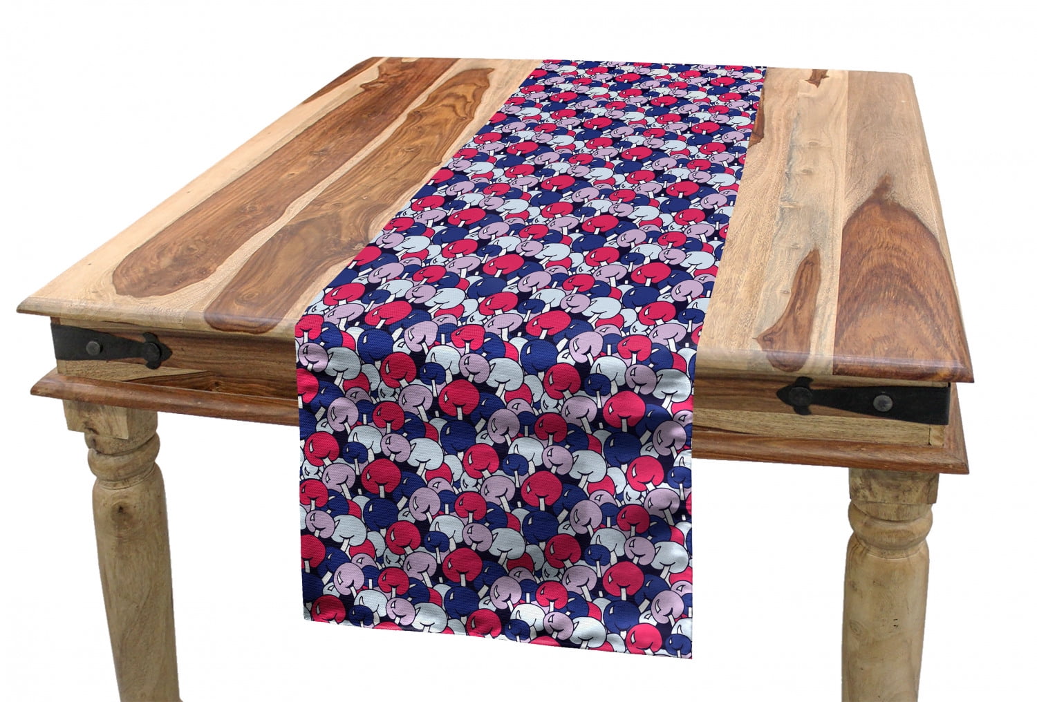 Colorful Table Runner, Natural Theme Cartoon Mushrooms Pattern in ...