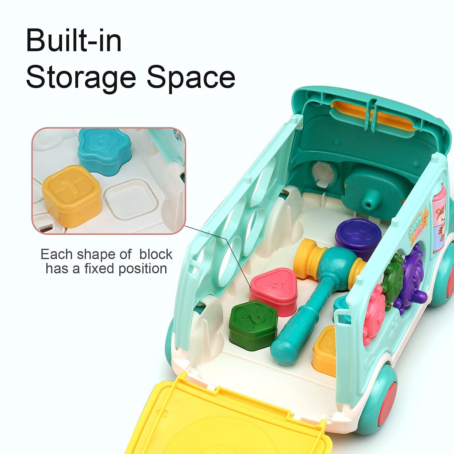 Buy Husfou Push Pull Bus Toy, Baby Musical Learning Toys with Sound and ...