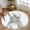Grey Animals 5FT Round Area Rugs for Living Room Funny Tiger with Bath ...
