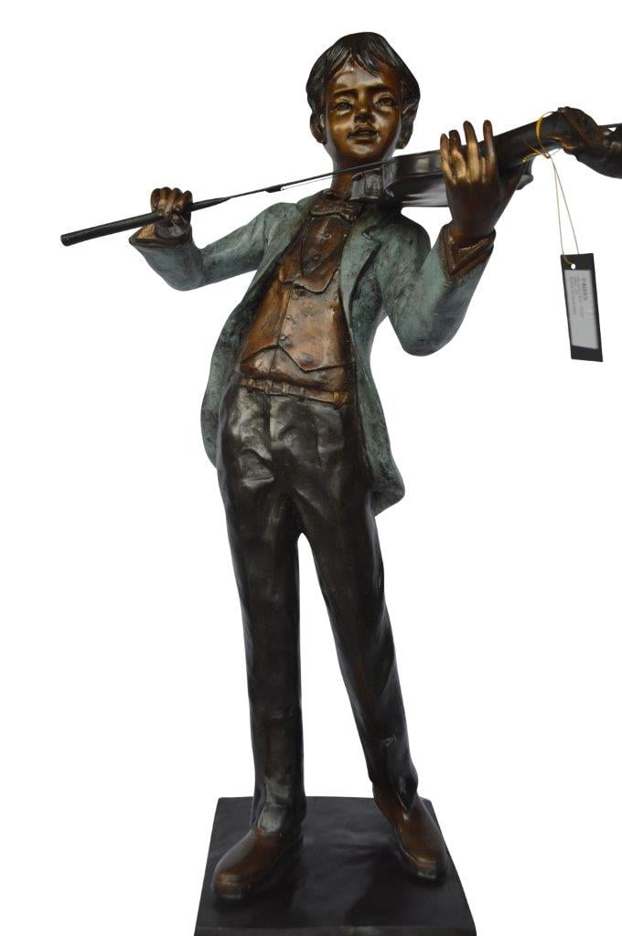 Boy playing violin large bronze statue - Size: 31"L x 31"W x 50"H ...