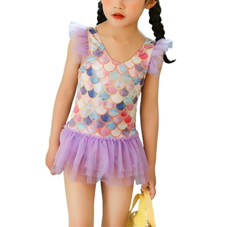 Trayknick Girls Swimwear Conjoined Mermaid Scales Surface Washable ...