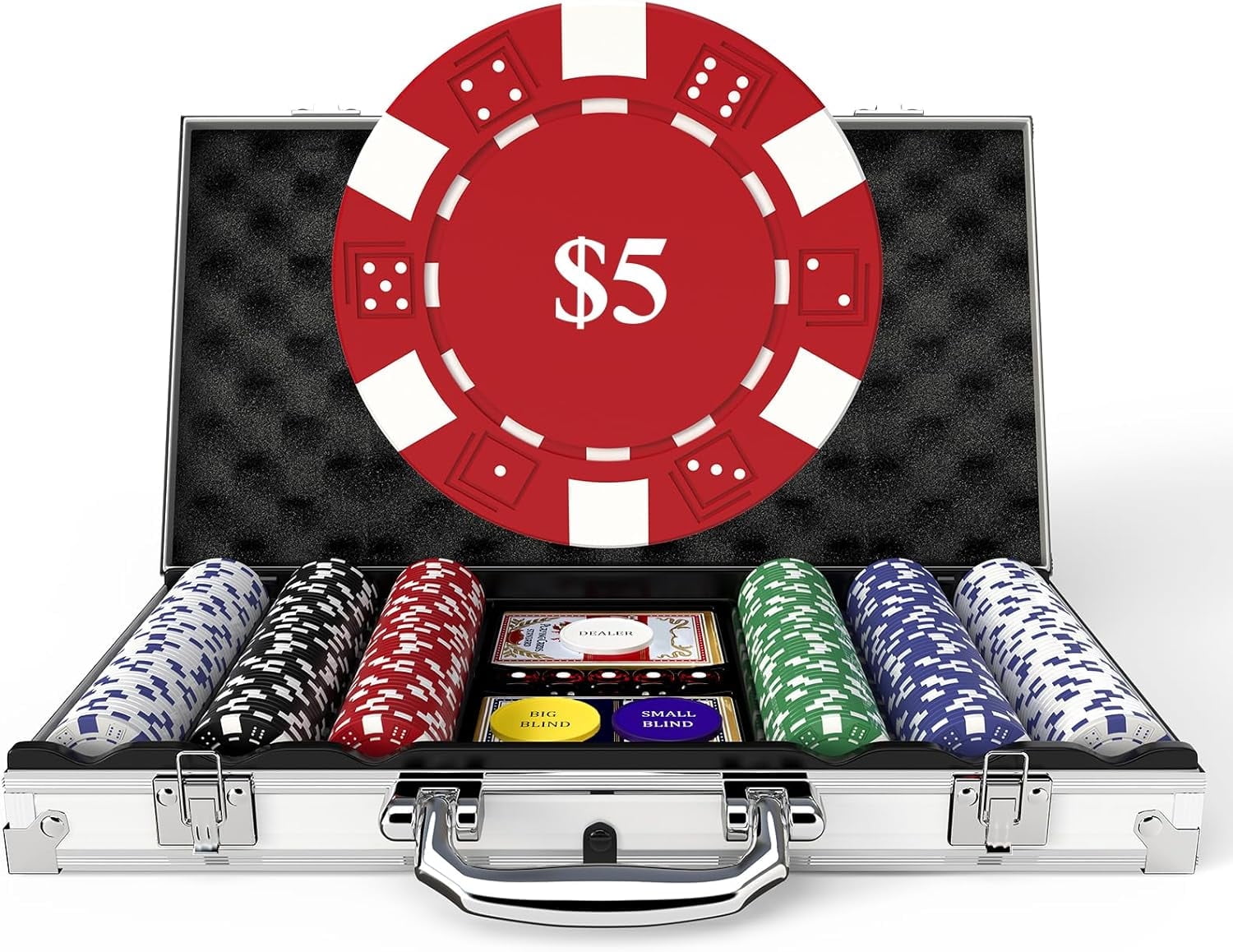 HEITOK 300-Piece Poker Set with Denominations, 11.5g Weighted Chips, 5 ...