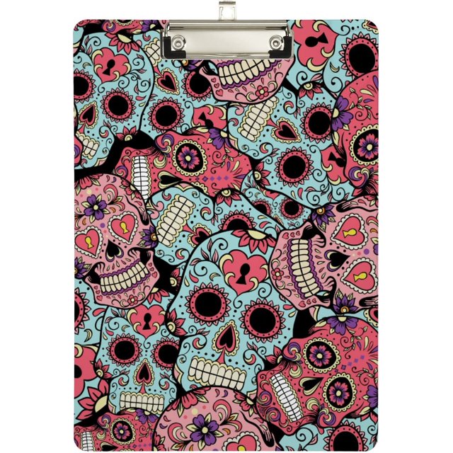 FMSHPON Floral Skull Fun Clipboard Hardboard Wood Nursing Clip Board ...