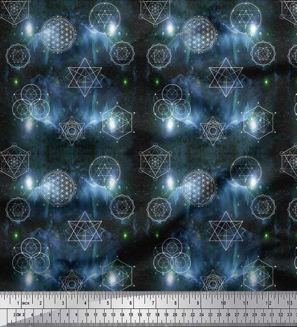 Soimoi Blue Cotton Jersey Fabric Scared Geometric Galaxy Print Fabric ...
