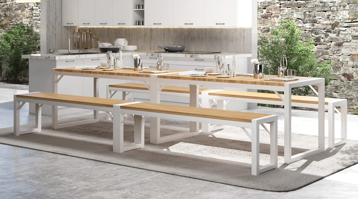 Allewie Modern 3-Piece Soho Dining/Kitchen Table Set with Benches ...