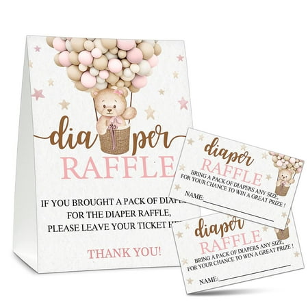 Diaper Raffle Delight Set - 50 Fun Tickets with Standing Sign for Baby ...