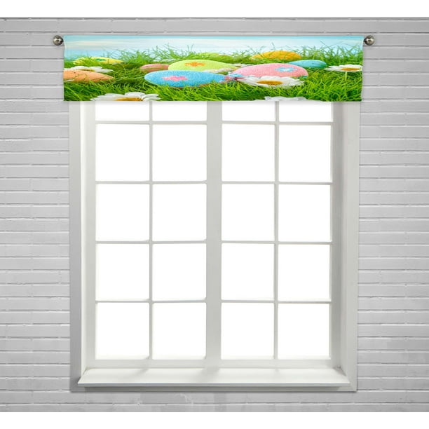 EREHome easter eggs grass blue sky Window Curtain Valance Rod Pocket ...
