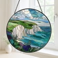 Coastal Cliff Stained Glass Style Suncatcher, Fantasy Ocean Landscape ...