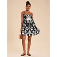 Black And White All-Over Botanical Print Spaghetti Strap Tiered Mini ...