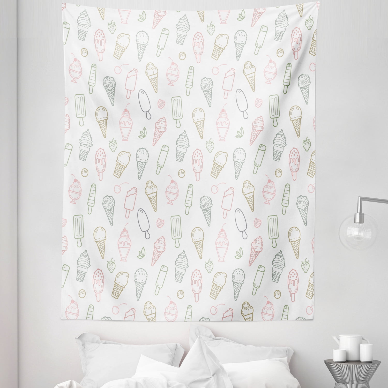 Ice Cream Tapestry, Different Types of Ice Cream Pastel Color Design ...