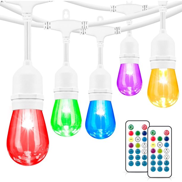 Mlambert 48FT Outdoor Patio Lights RGB Cafe String Lights with 15 Led ...