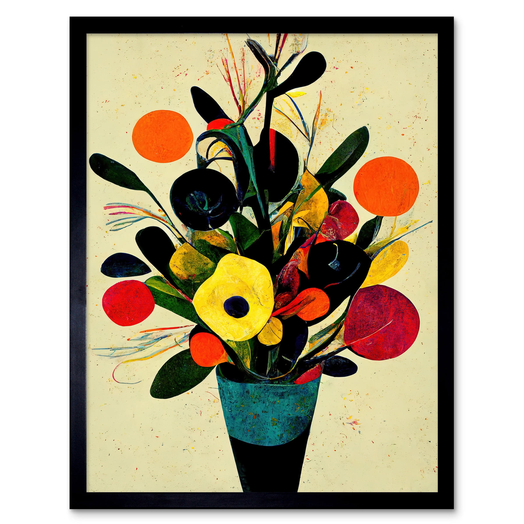 Bright Autumnal Flower Bouquet Vase Midcentury Style Painting Abstract ...