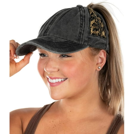 Funky Junque Criss Cross Hat Womens Baseball Cap Distressed Ponytail Messy Bun Trucker Ponycap ...