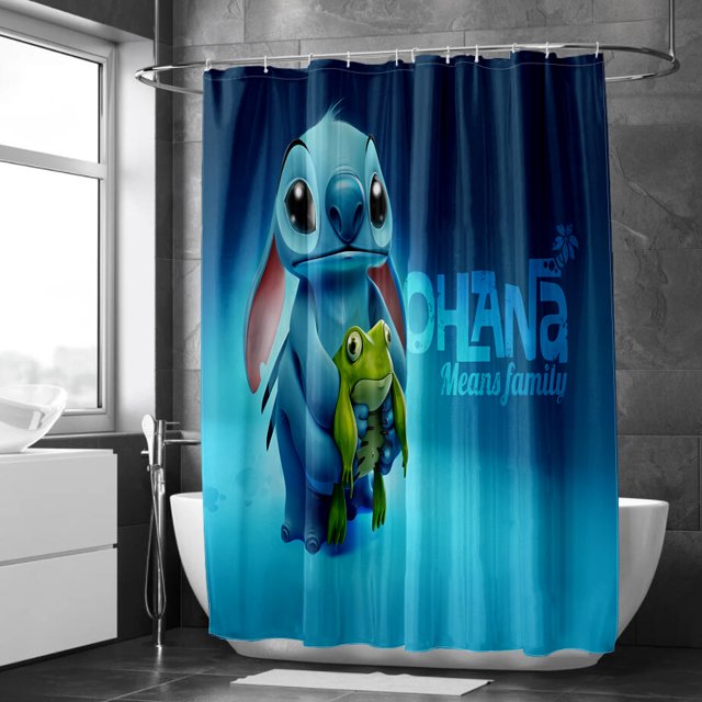 Cartoon Lilo And Stitch Print Shower Curtain Aesthetics Waterproof