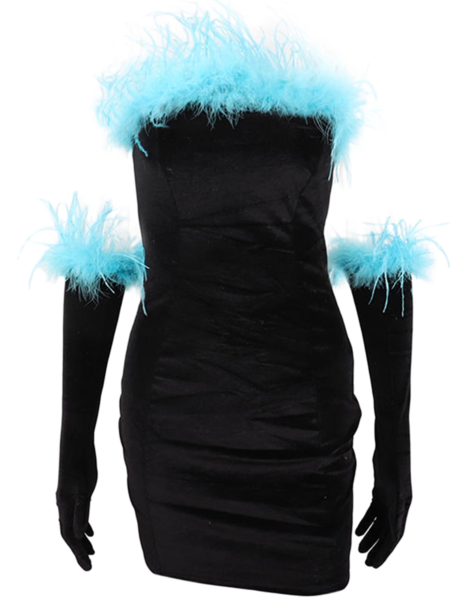 JINSIJU Women Mini Dress, Strapless Fluffy Patchwork Party Club Summer ...